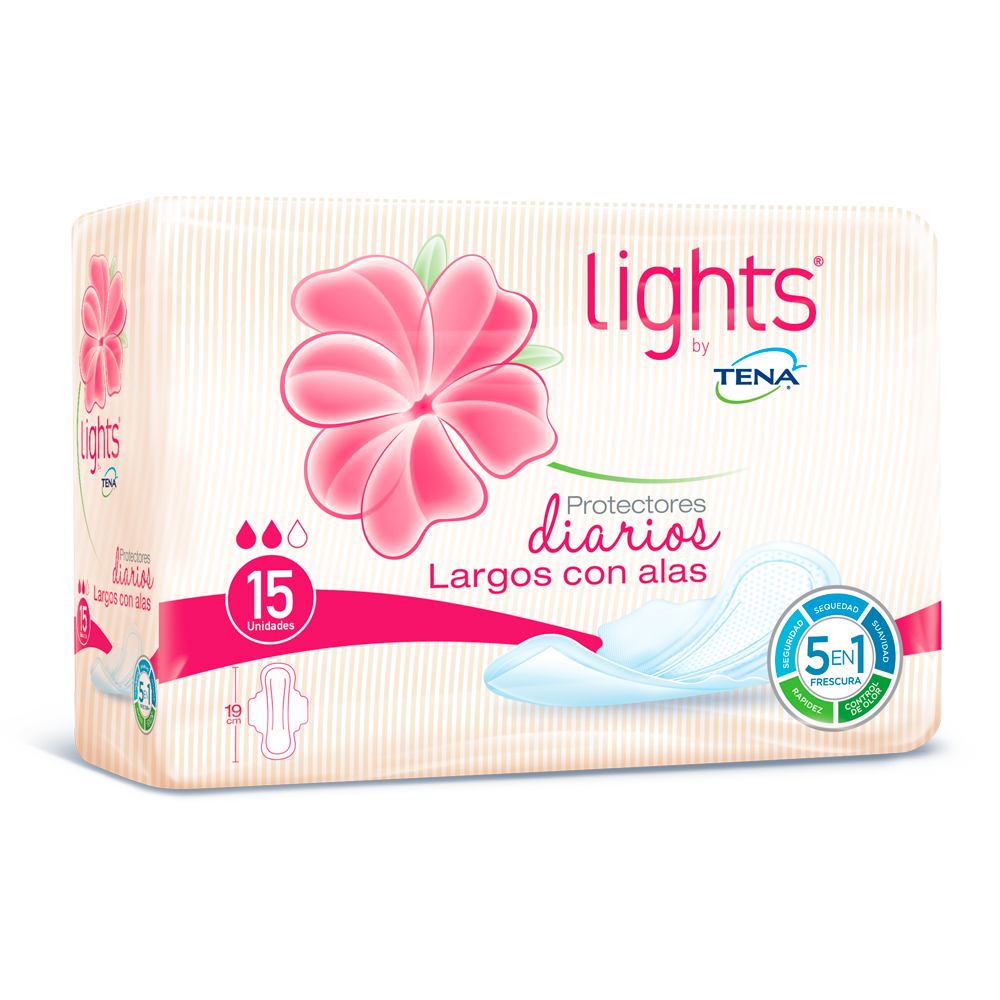 Protectores Lights By Tena Alas Largo 15 Unidades | SuperBooM